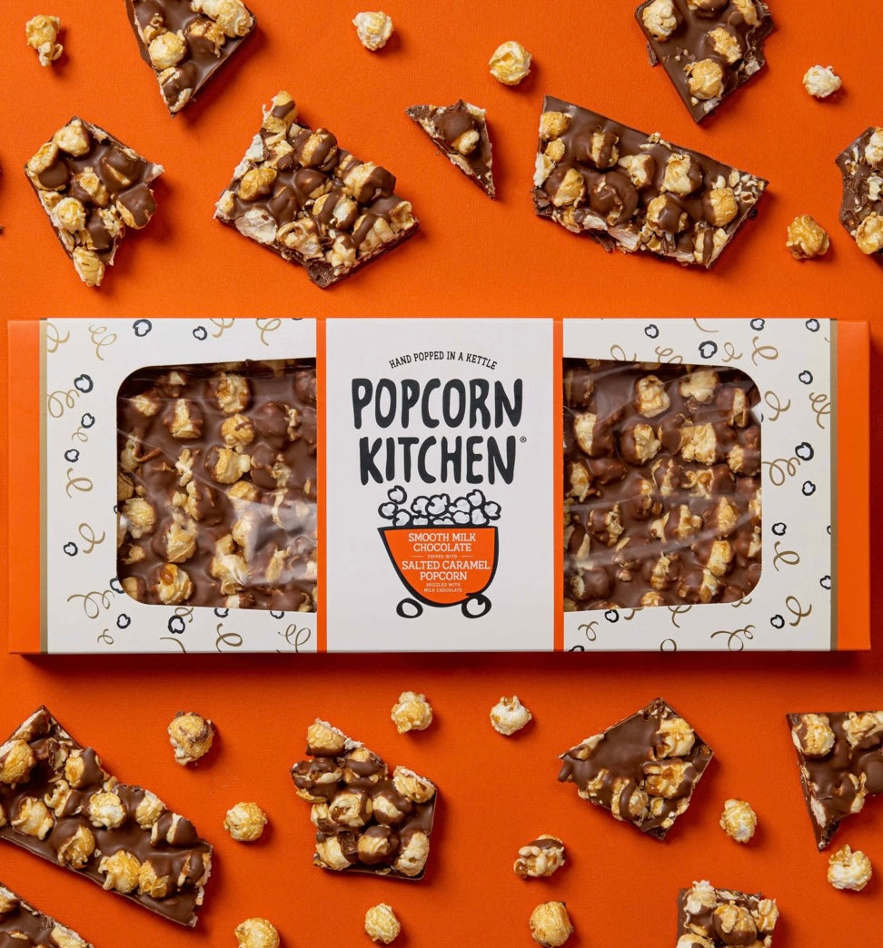 POPCORN KITCHEN SMOOTH MILK CHOCOLATE TOPPED WITH SALTED CARAMEL POPCO ...