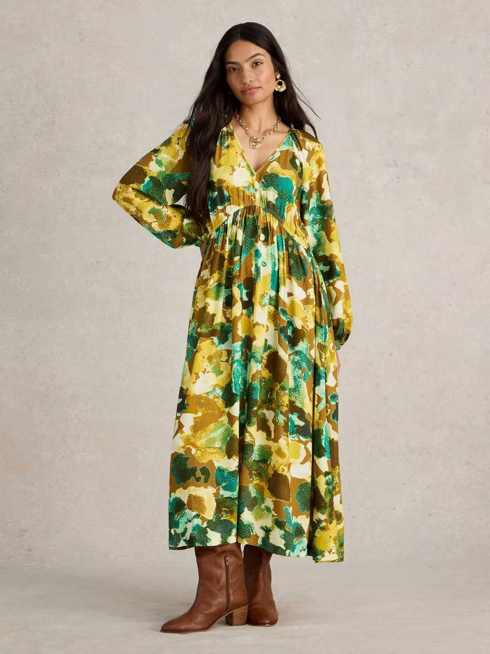 IMOGEN MIDI DRESS YELLOW PRINT – Robinson's Alnwick